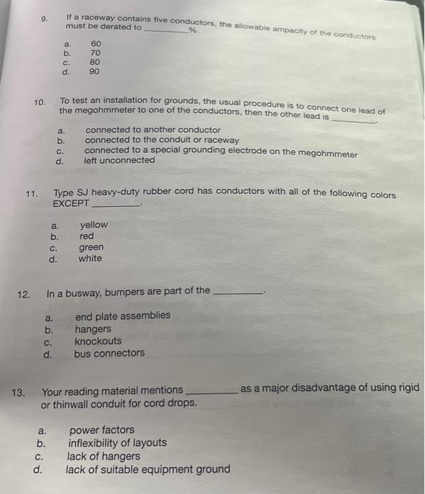 Solved 9. If a raceway contains five conductors, the | Chegg.com