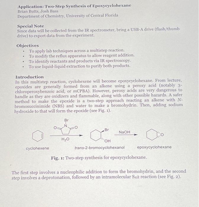 Application: Two-Step Synthesis of Epoxycyclohexane | Chegg.com