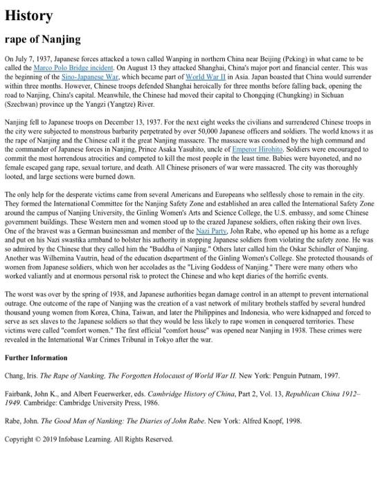 Solved History rape of Nanjing On July 7, 1937, Japanese | Chegg.com