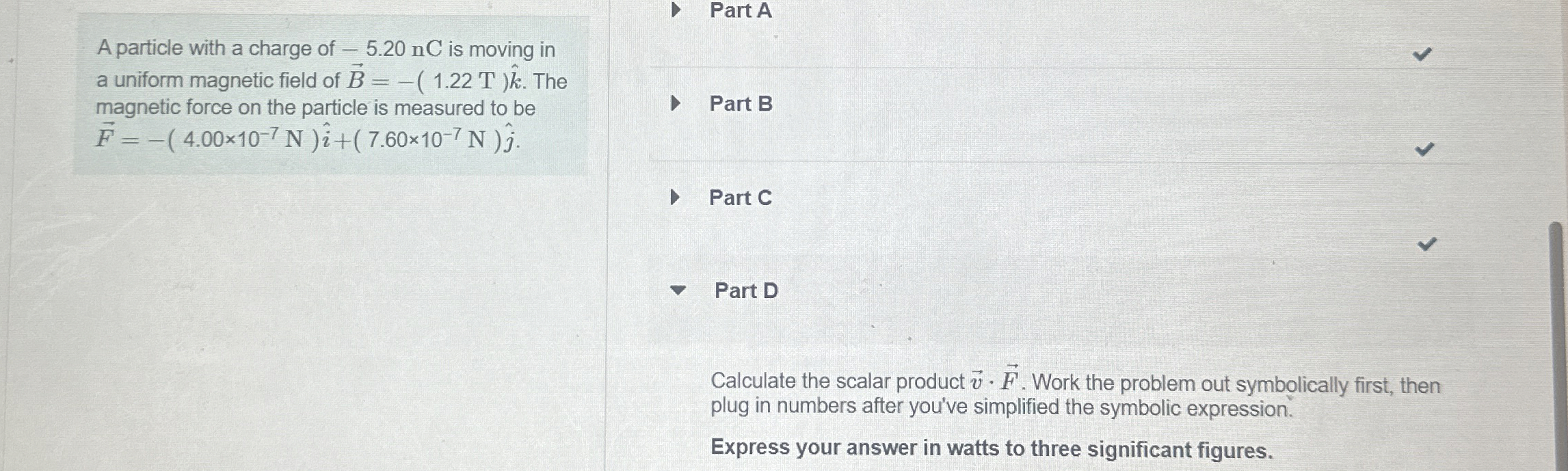 A particle with a charge of -5.20 ﻿nC is moving in a | Chegg.com
