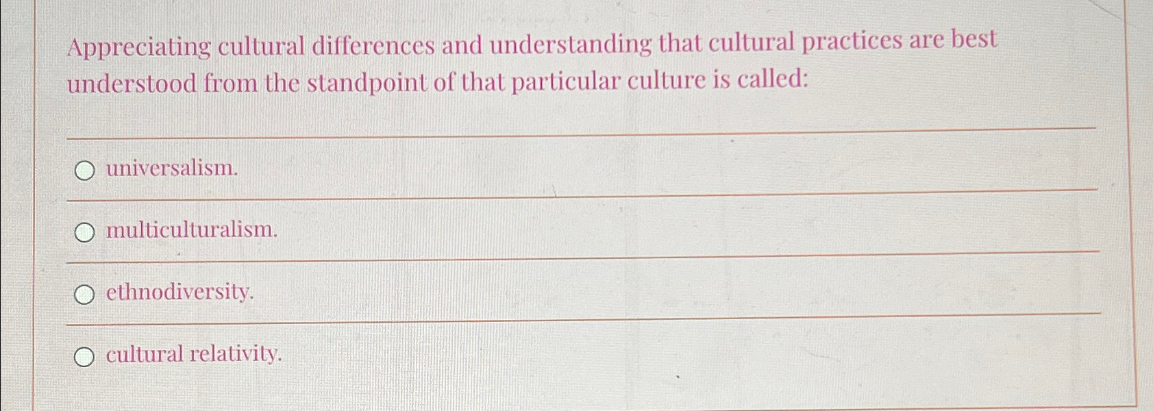 Solved Appreciating cultural differences and understanding | Chegg.com