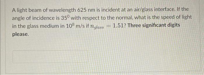 Solved A light beam of wavelength 625 nm is incident at an | Chegg.com