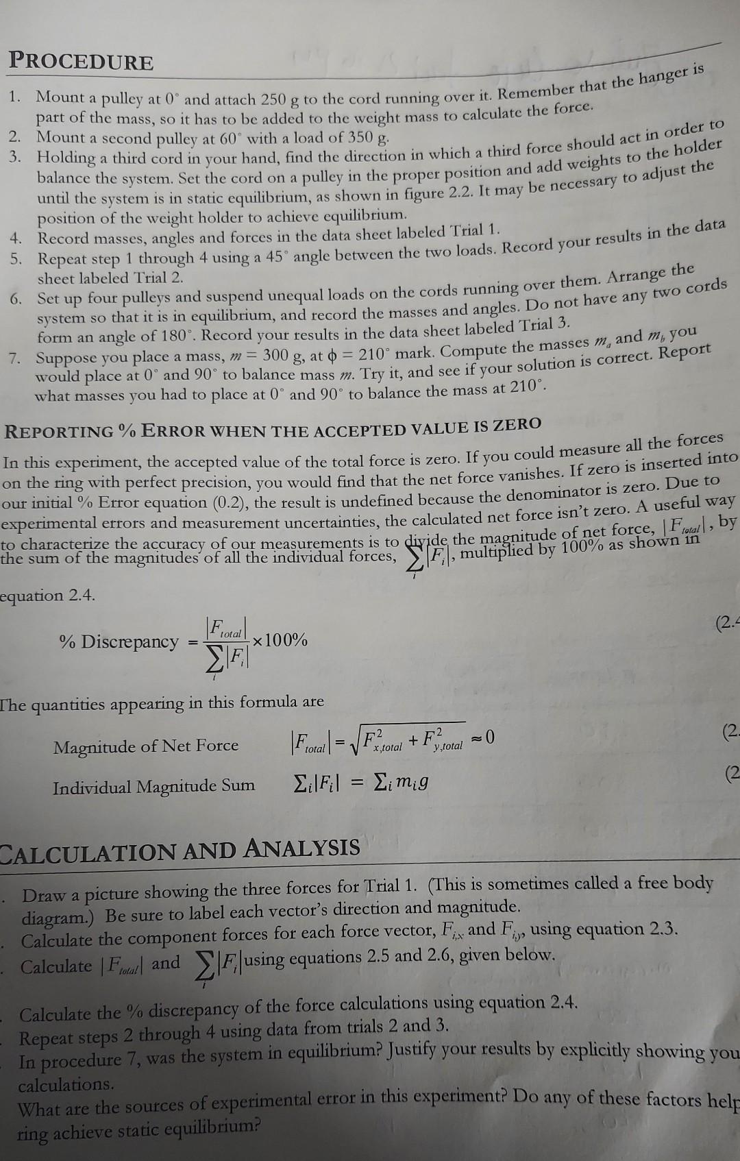 Solved PROCEDURE 1. Mount a pulley at 0∘ and attach 250 g to | Chegg.com