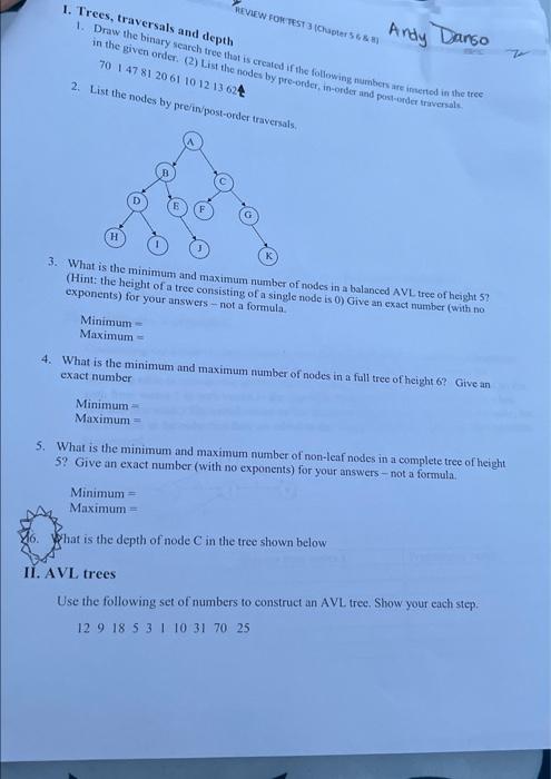 Solved REVIEW FOR TEST 3 Chapter 568 1. Trees, traversals | Chegg.com