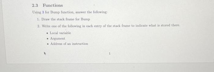 Solved 2.3 Functions Using 3 for Bump function, answer the | Chegg.com