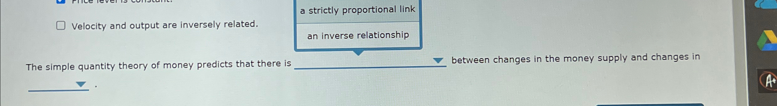 Solved a strictly proportional link ﻿Velocity and output | Chegg.com