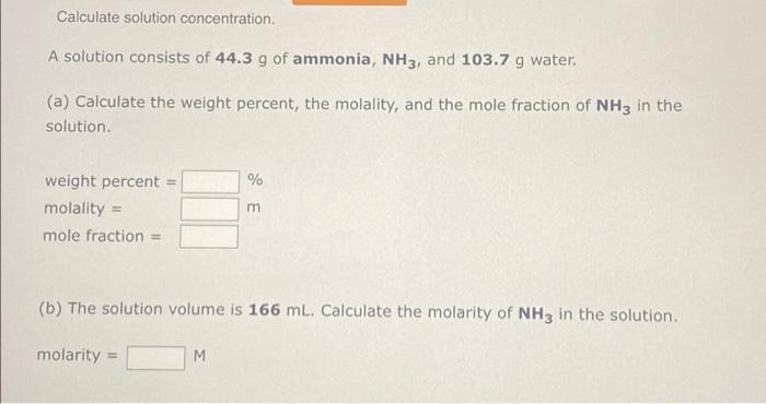 Solved Calculate solution concentration A solution consists | Chegg.com