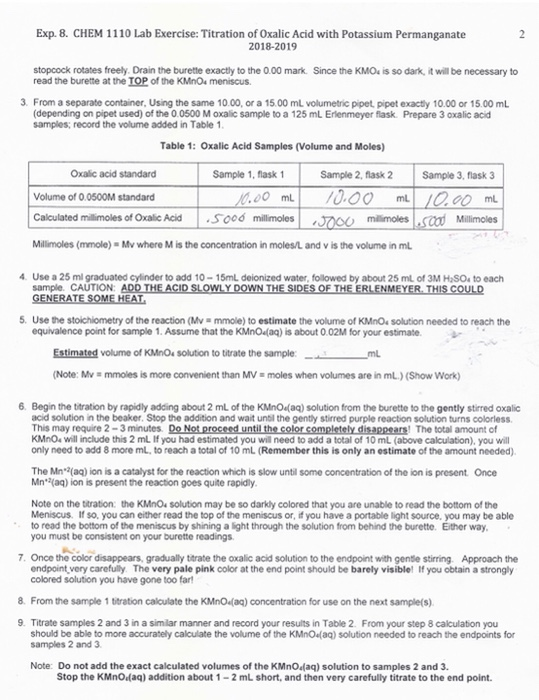 Solved TITRATION OF OXALIC ACID WITH POTASSIUM PERMANGANATE | Chegg.com