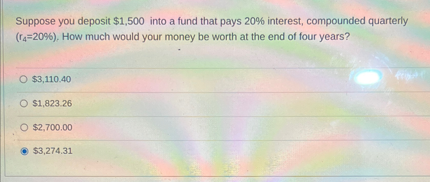 Solved Suppose you deposit $1,500 into a fund that pays 20% | Chegg.com Solved Suppose you deposit $1,500 into a fund that pays 20% | Chegg.com