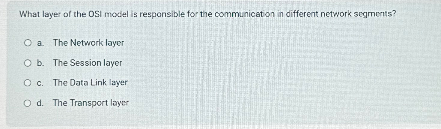 Solved What layer of the OSI model is responsible for the | Chegg.com