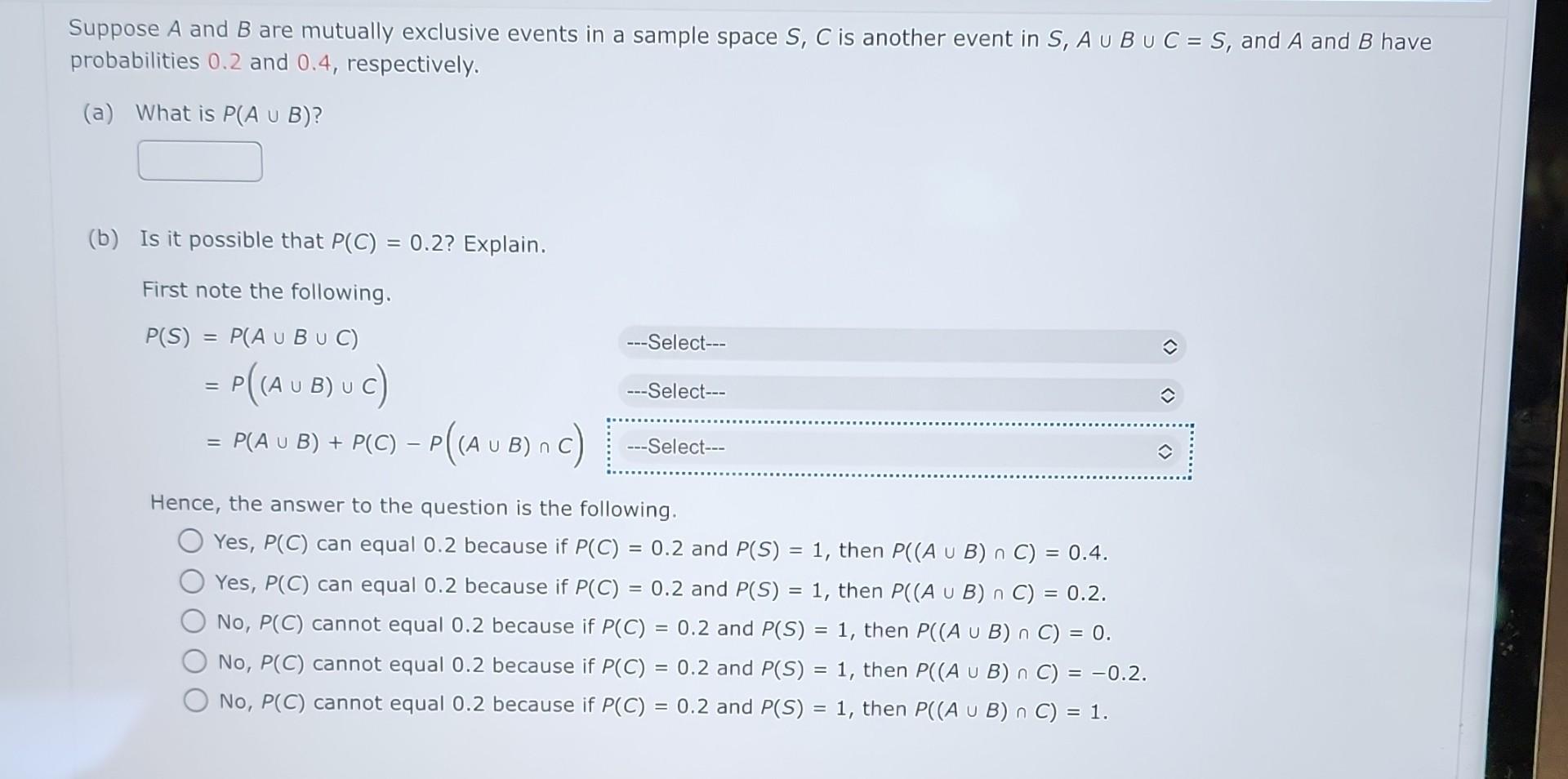 Solved Suppose A and B are mutually exclusive events in a | Chegg.com