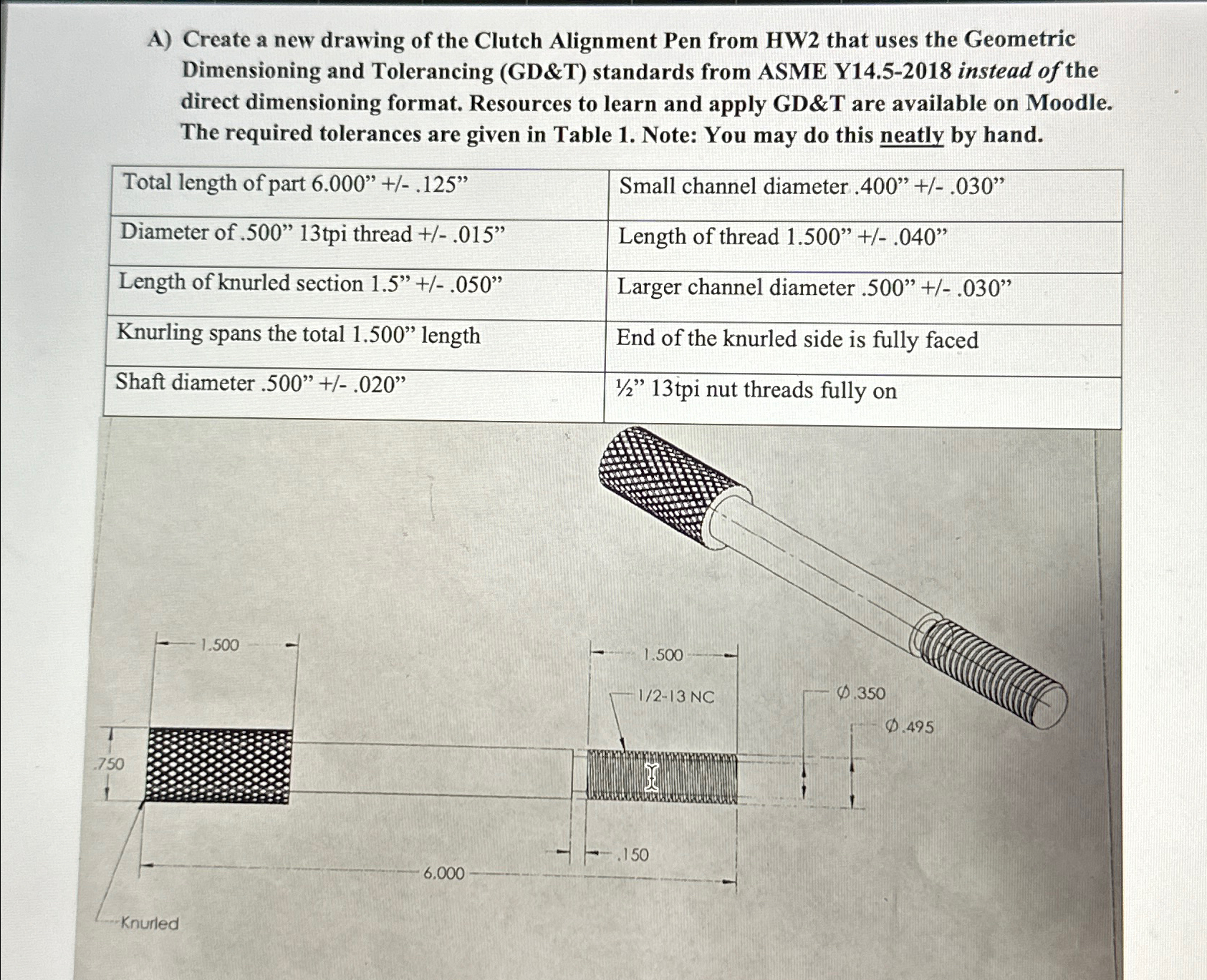 Solved A) ﻿Create a new drawing of the Clutch Alignment Pen | Chegg.com