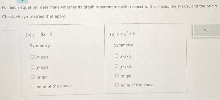 Solved For each equation, determine whether its graph is | Chegg.com