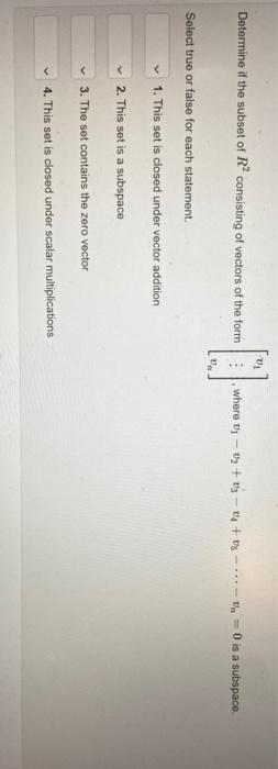 Solved U Determine if the subset of R2 consisting of vectors | Chegg.com