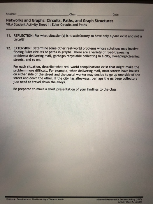 Solved Student: Date: Networks and Graphs: Circuits, Paths, | Chegg.com