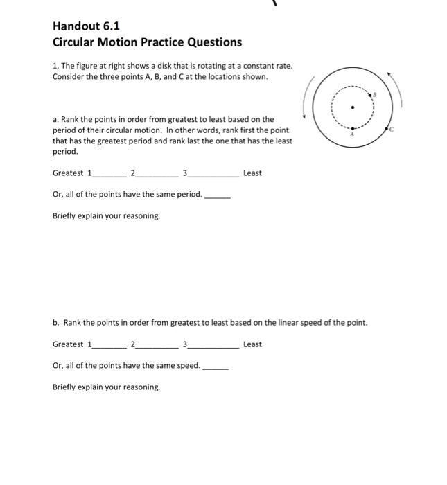 Solved Handout 6.1 Circular Motion Practice Questions 1. The | Chegg.com
