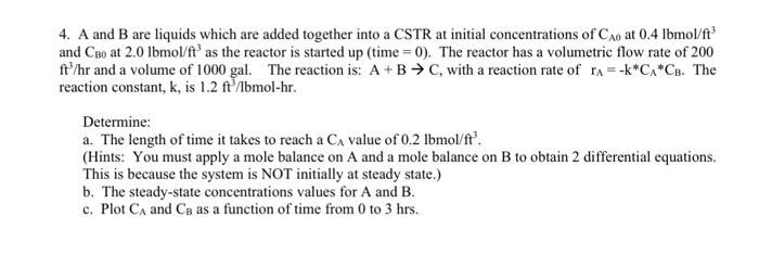 Solved please use matlab or polymath to solve the problem | Chegg.com