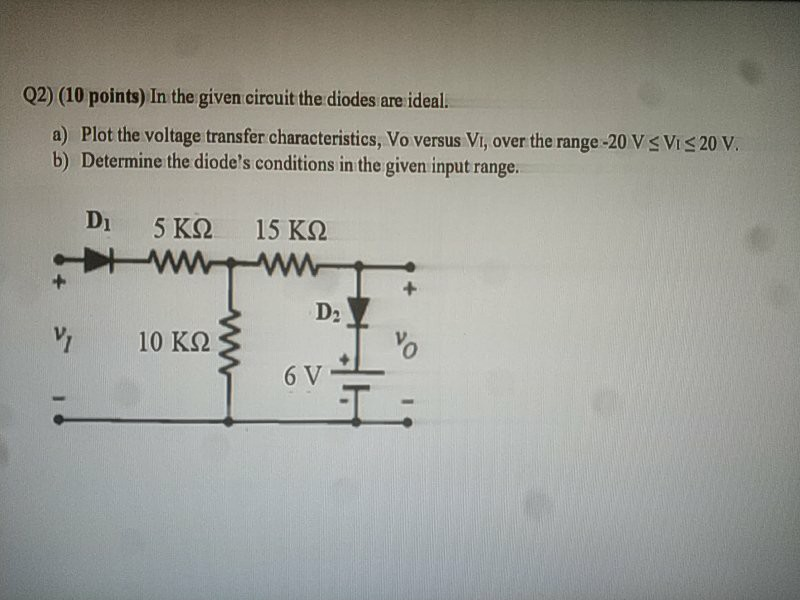 Solved Q2) (10 points) In the given circuit the diodes are | Chegg.com