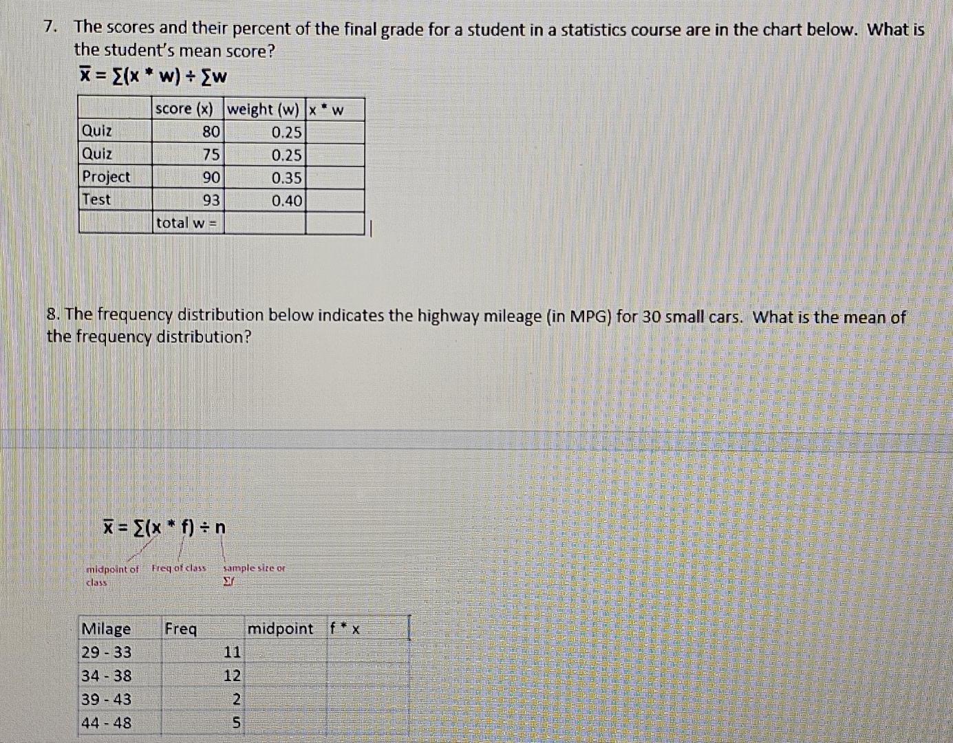Solved need helpThe scores and their percent of the final | Chegg.com