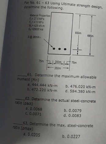 Solved For No. 61-63 ﻿Using Ultimate strength design, | Chegg.com