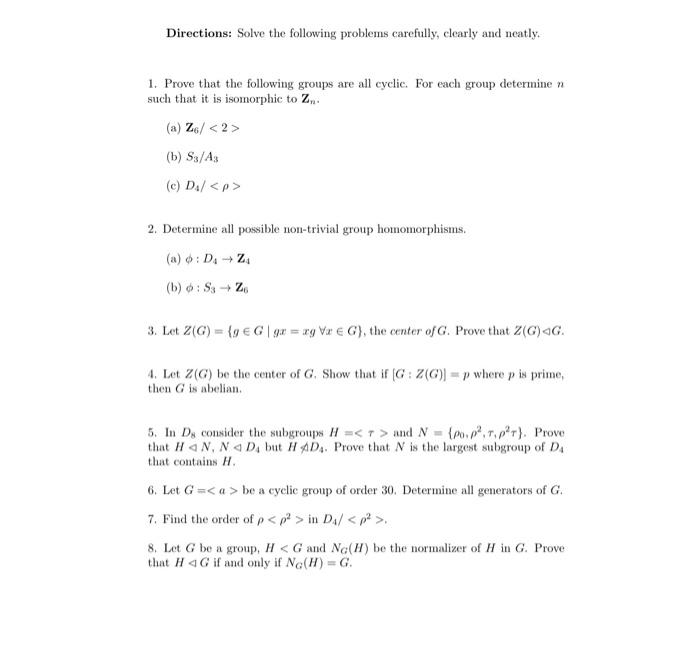 Solved Directions: Solve the following problems carefully, | Chegg.com