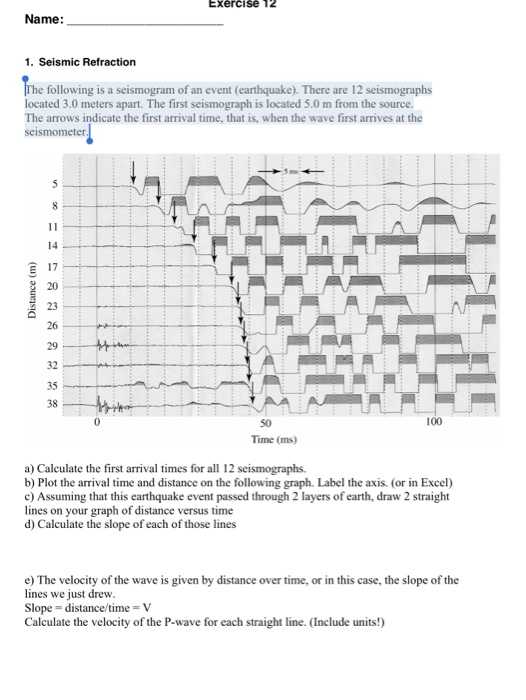 Solved Exercise 12 Name: 1. Seismic Refraction The following | Chegg.com