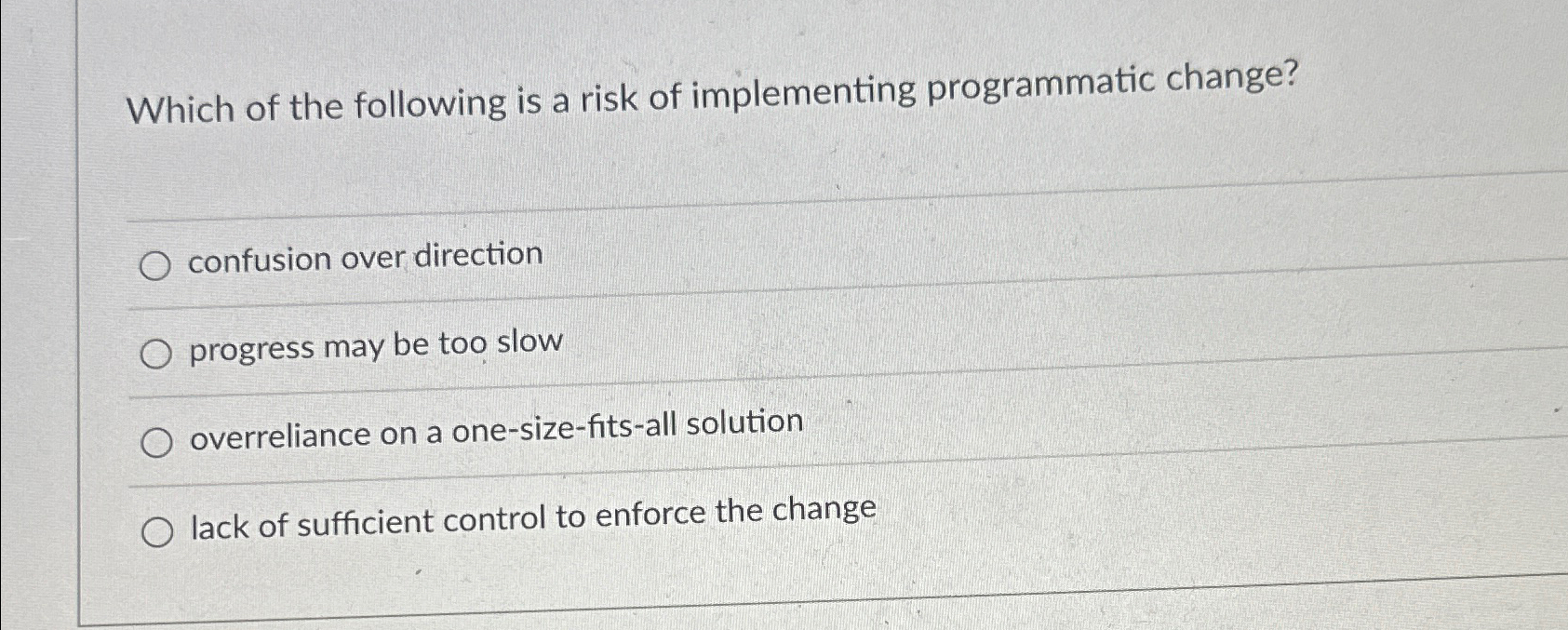 Solved Which of the following is a risk of implementing | Chegg.com