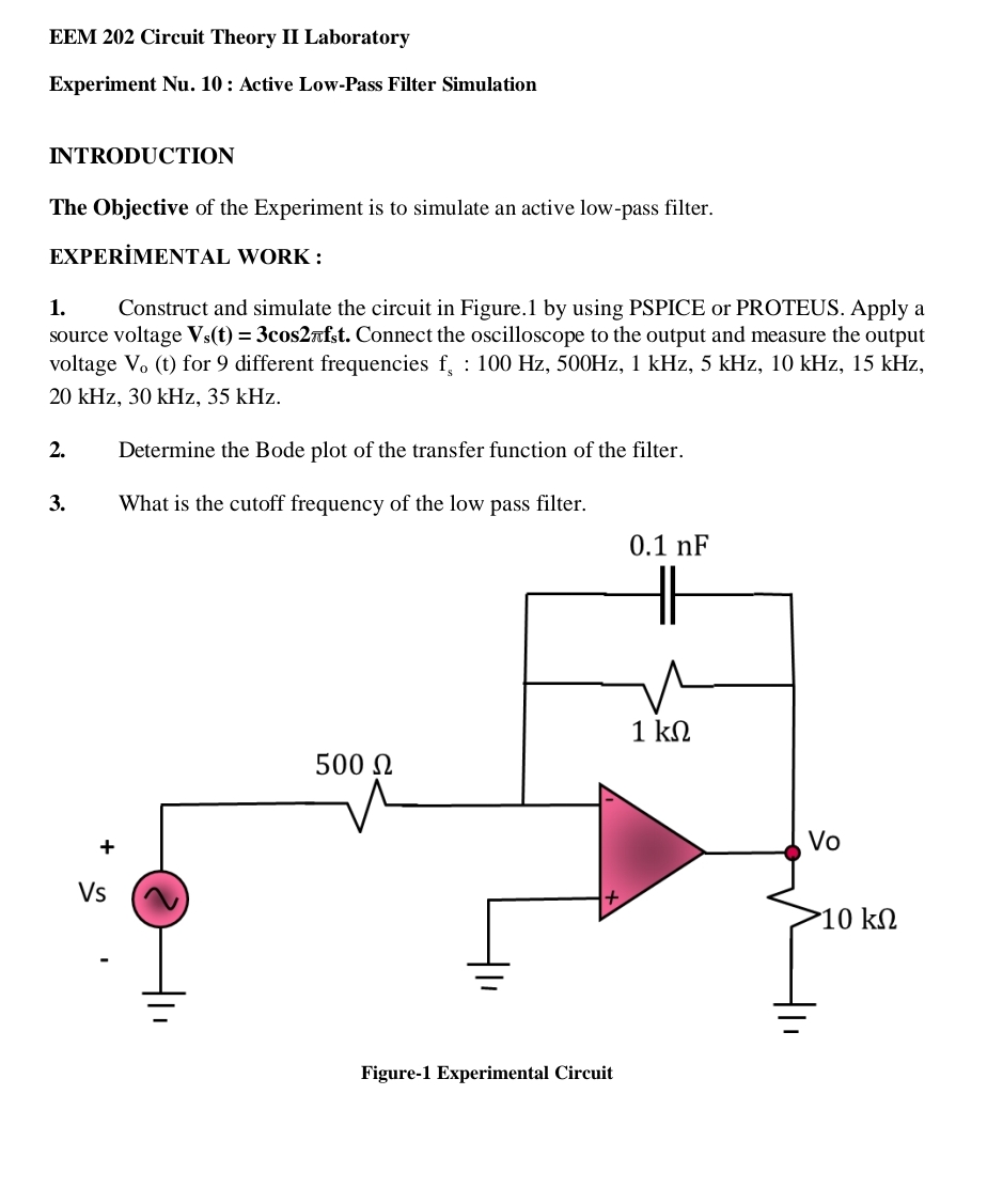 EEM 202 ﻿Circuit Theory II LaboratoryExperiment | Chegg.com