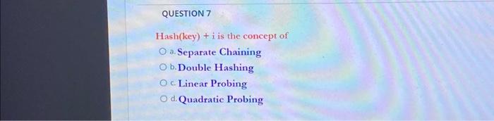 Solved Hash(key) +i is the concept of a. Separate Chaining | Chegg.com