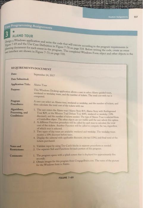517 Case Programming Assignments 3 ALAMO TOUR Desa | Chegg.com