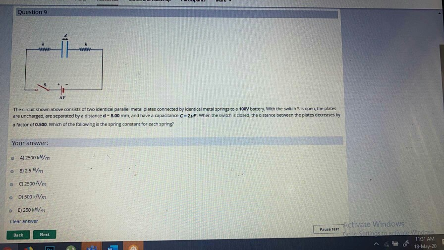 Solved Question 9 ww1 AV The circuit shown above consists of | Chegg.com