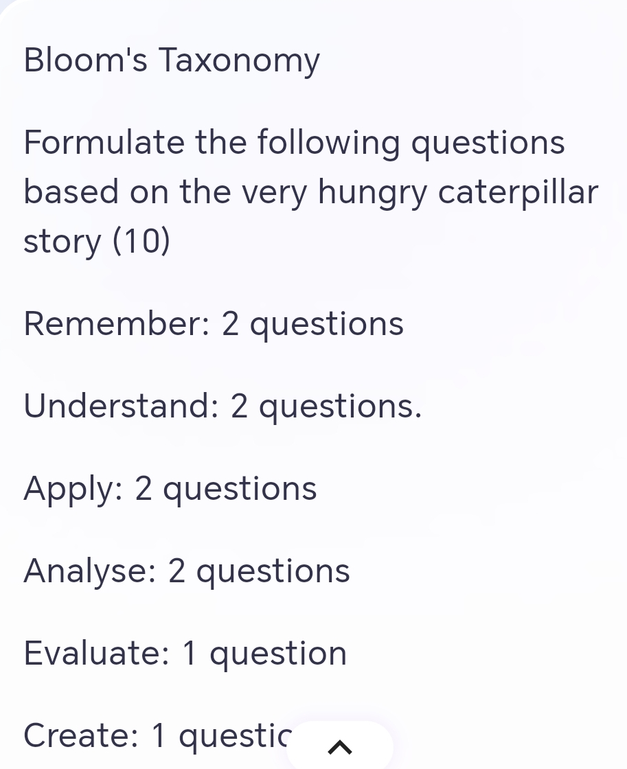 Bloom's TaxonomyFormulate the following questions | Chegg.com
