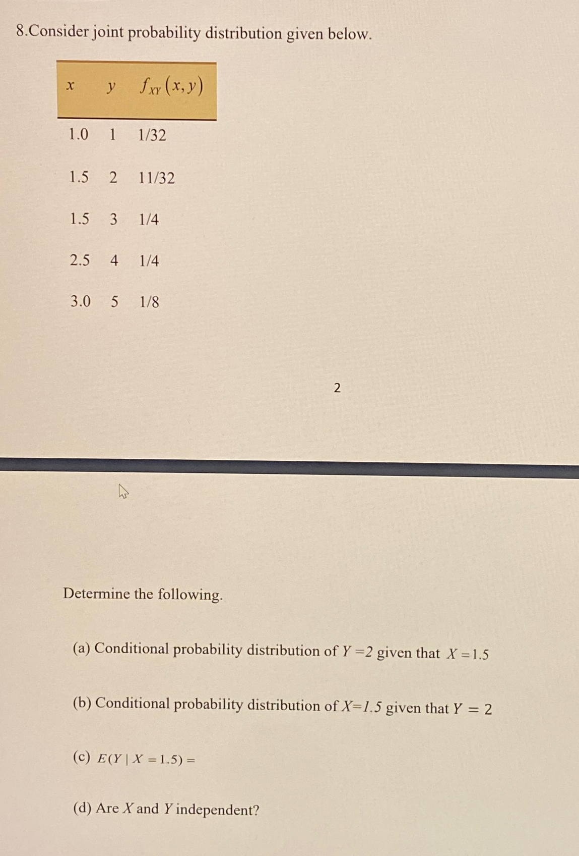 Solved 8.Consider joint probability distribution given | Chegg.com Solved 8.Consider joint probability distribution given | Chegg.com