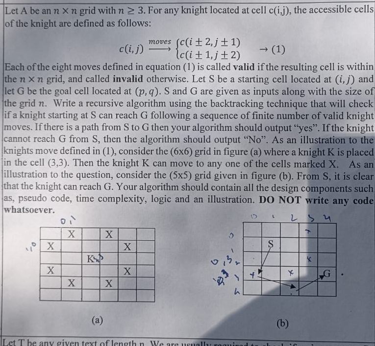Solved Let A ﻿be an n×n ﻿grid with n≥3. ﻿For any knight | Chegg.com
