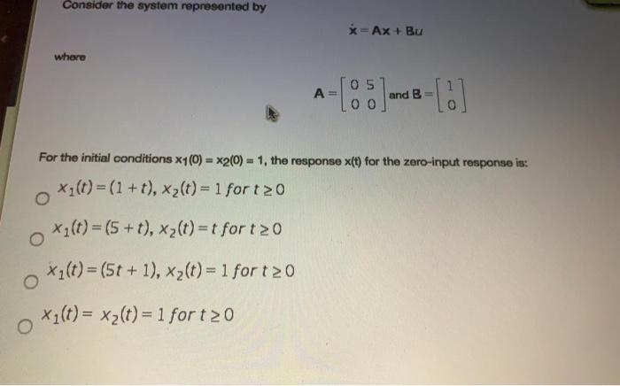 Solved Consider the system represented by *Ax+Bu where A= | Chegg.com