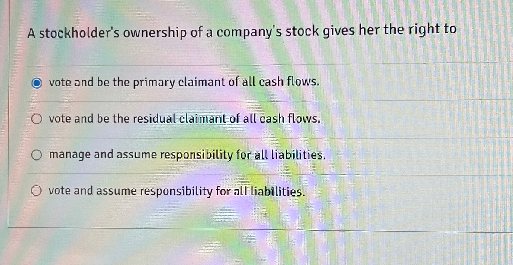 Solved A stockholder's ownership of a company's stock gives | Chegg.com