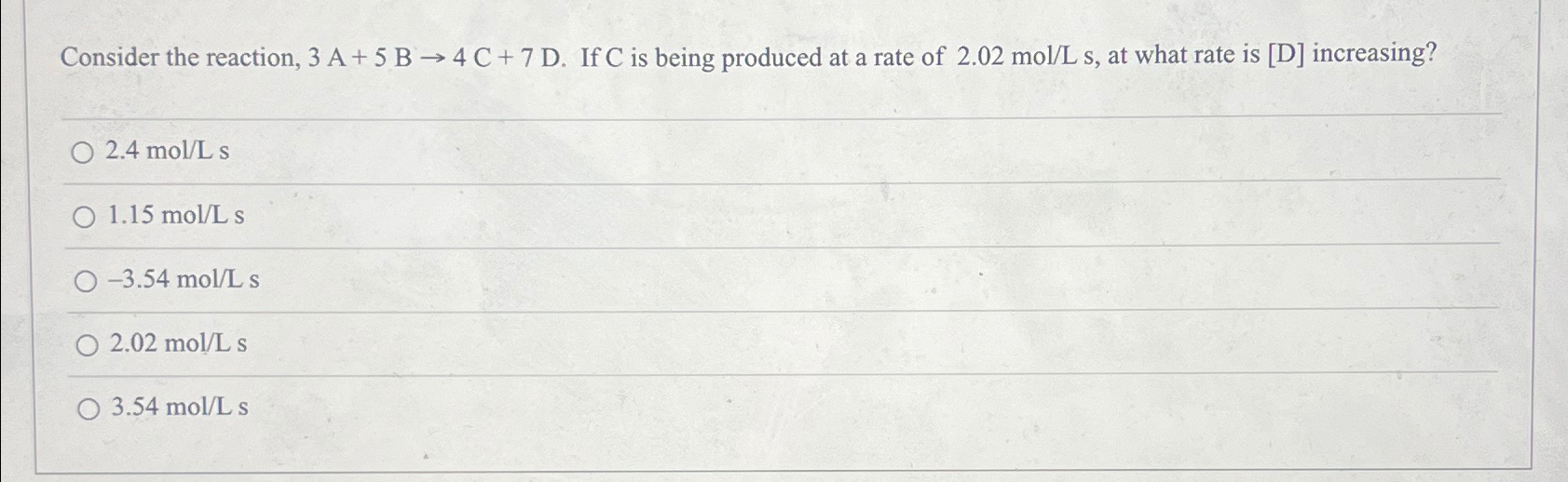 Solved Consider the reaction, 3A+5B→4C+7D. ﻿If C ﻿is being | Chegg.com