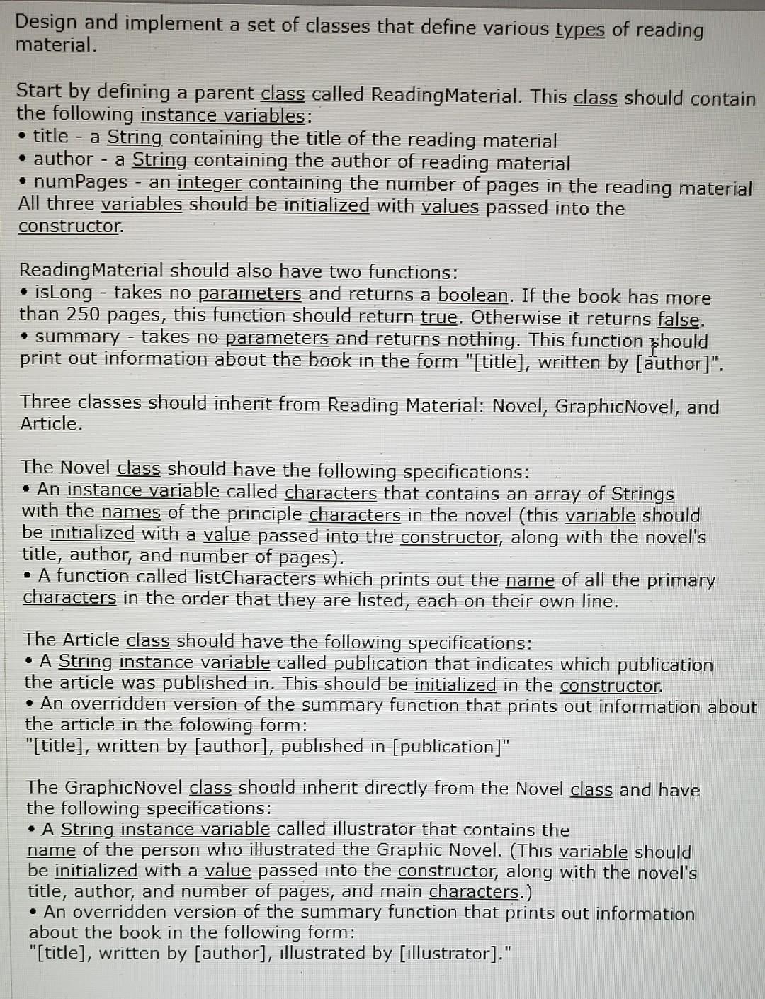 Solved Design and implement a set of classes that define | Chegg.com