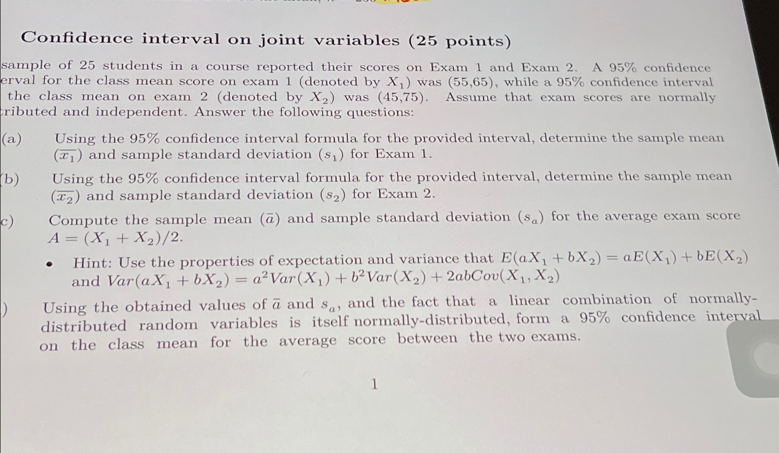 Solved Confidence interval on joint variables (25 | Chegg.com