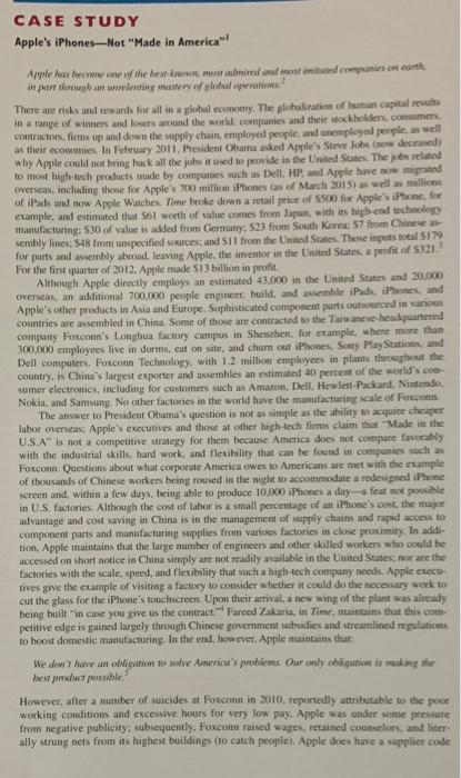 Solved CASE STUDY Apple's iPhones-Not "Made in America Apple | Chegg.com