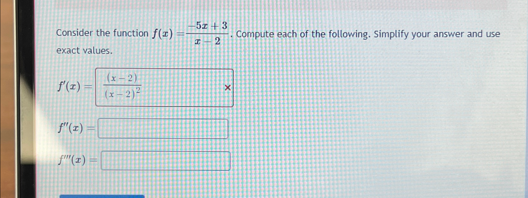 Solved Consider the function f(x)=-5x+3x-2. ﻿Compute each of | Chegg.com