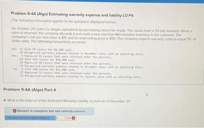 Solved ! Required information Problem 9-4A (Algo) Estimating | Chegg.com