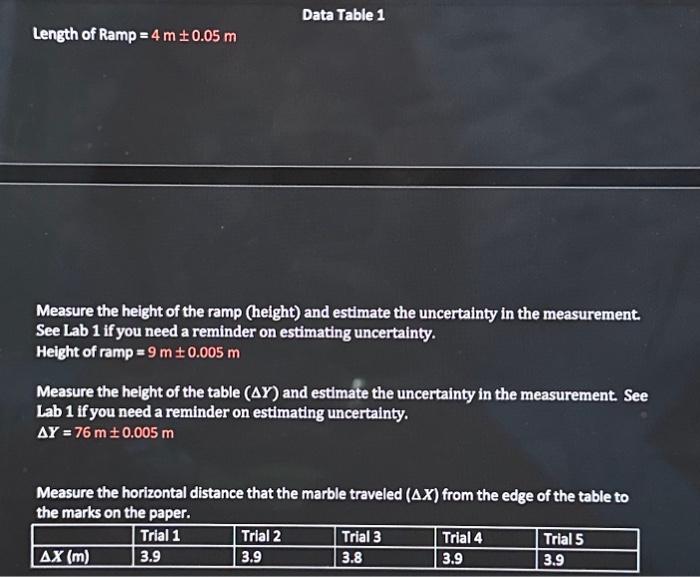 Solved Measure the height of the ramp (height) and estimate | Chegg.com