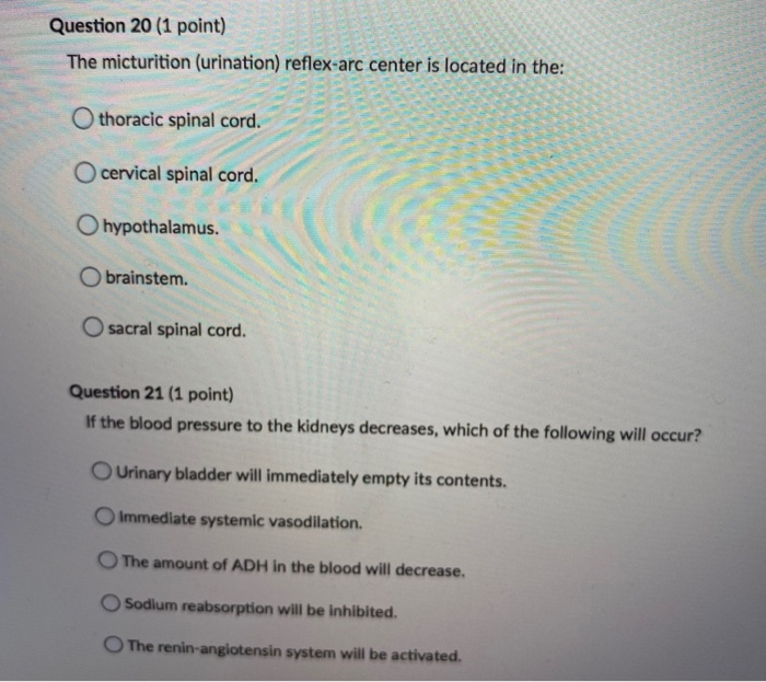 Solved Question 20 (1 point) The micturition (urination) | Chegg.com