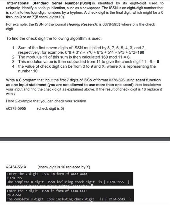 Solved International Standard Serial Number (ISSN) is | Chegg.com