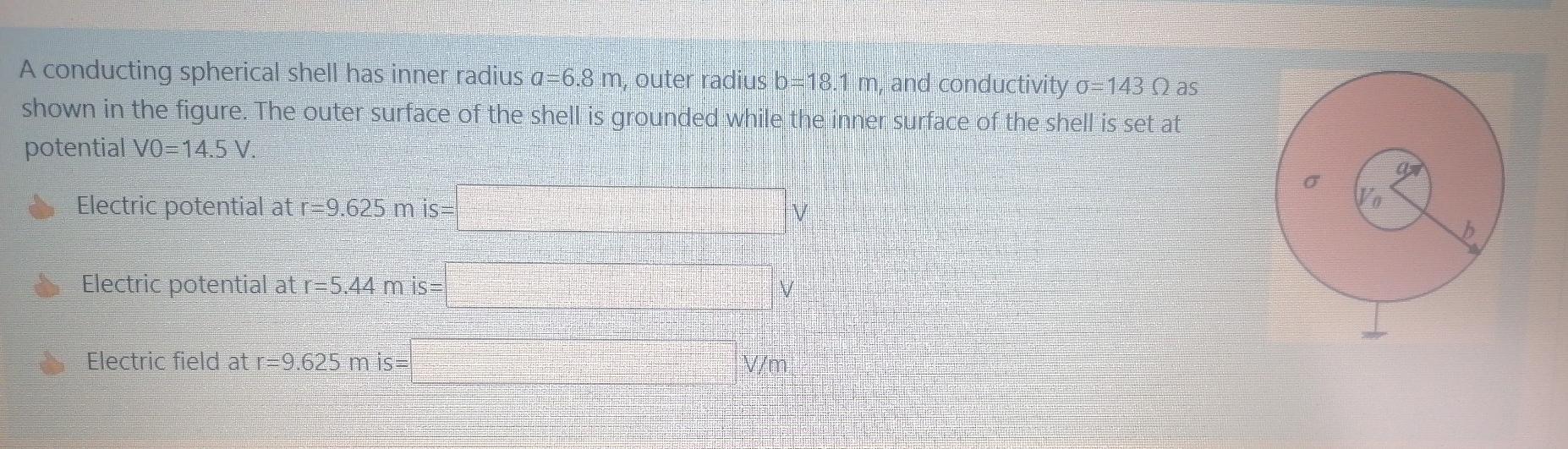 Solved A conducting spherical shell has inner radius a=6.8 | Chegg.com
