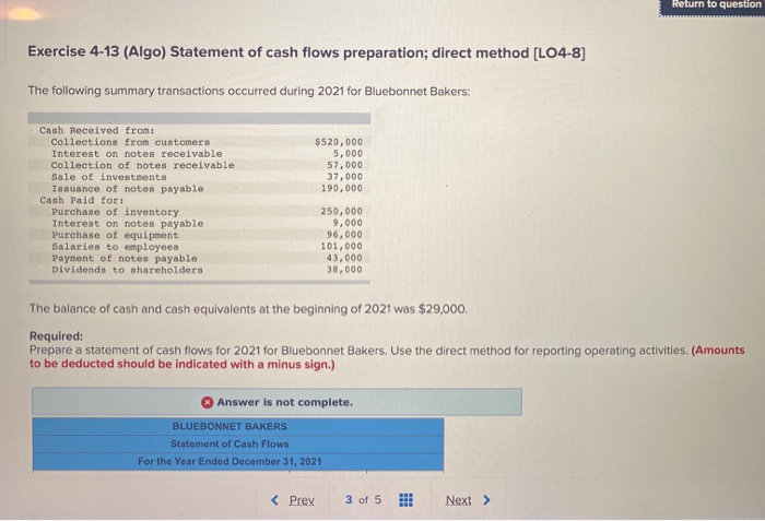 Solved Return to question Exercise 4-13 (Algo) Statement of | Chegg.com