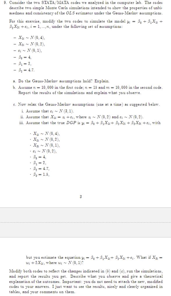 Solved Consider the two STATA/MATA codes we analyzed in the | Chegg.com