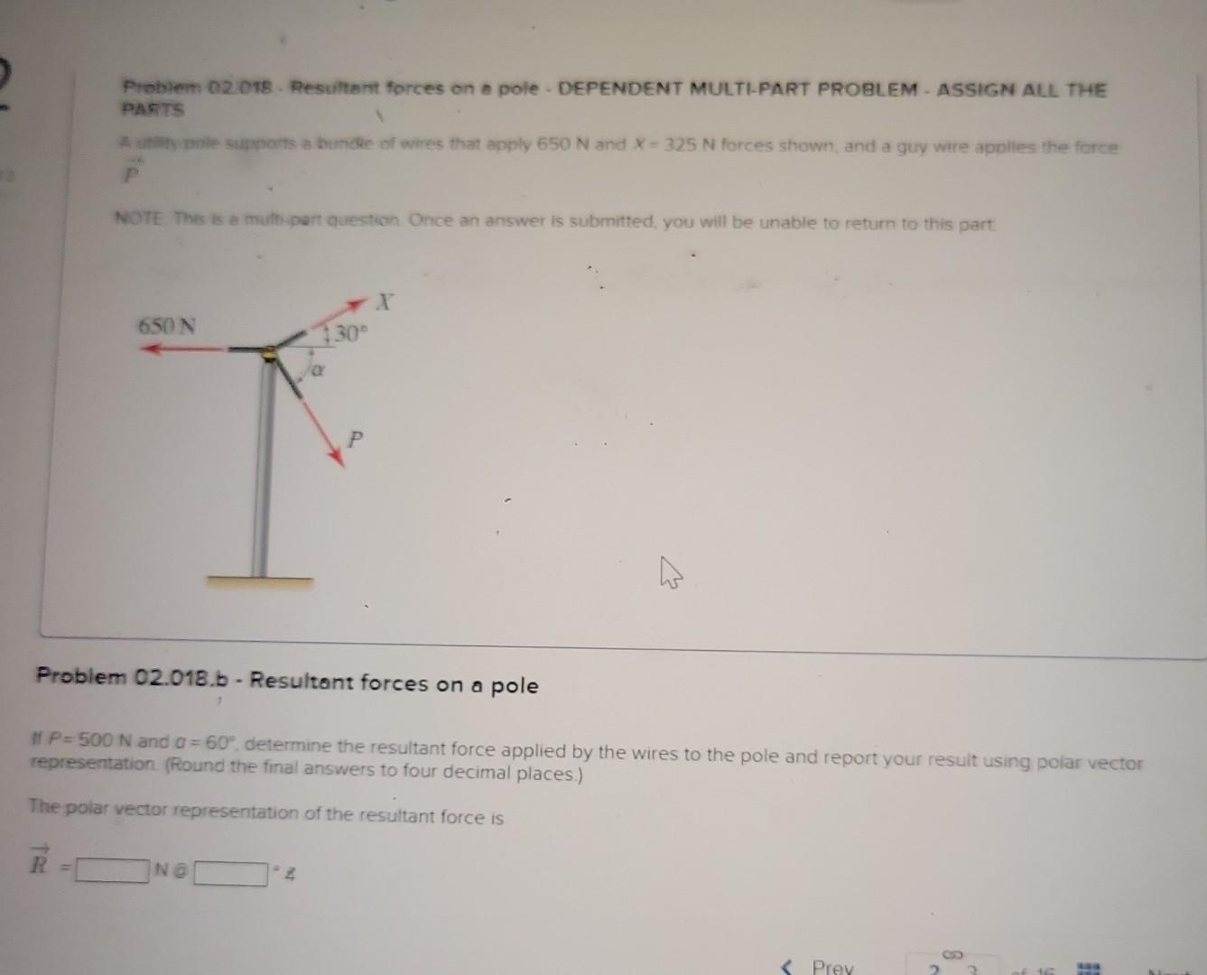Solved Probiem 02 018 . Resultam forces on a pole - | Chegg.com