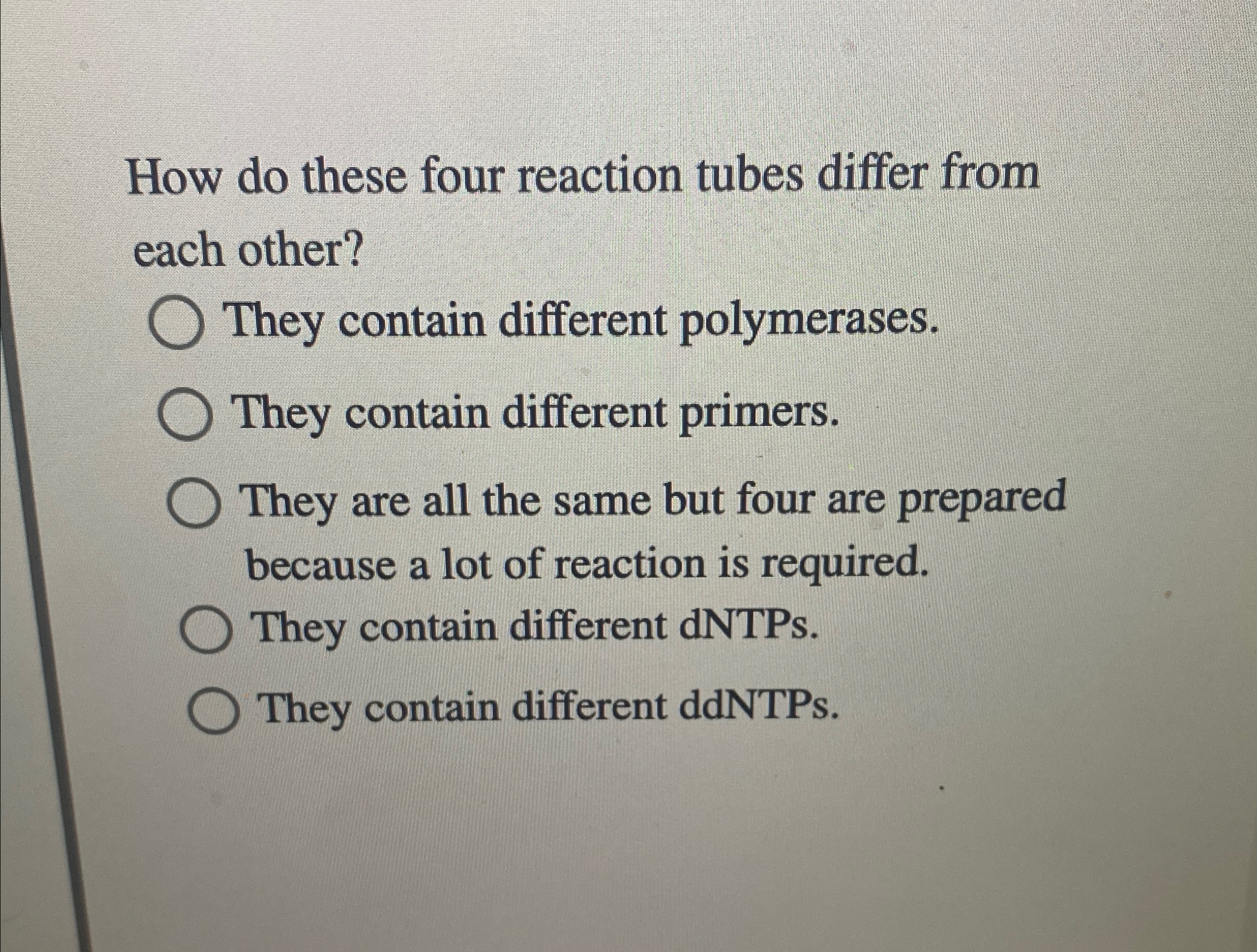 Solved How do these four reaction tubes differ from each | Chegg.com